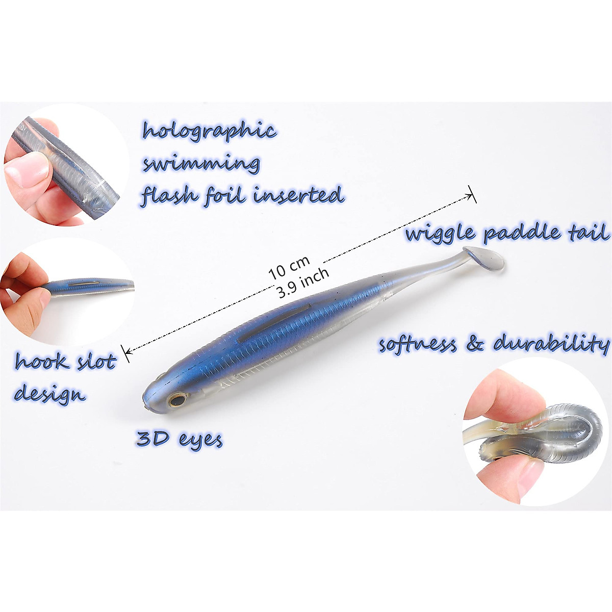 Papa.Jiang Soft Fishing Lure, Artificial Lure Swimbaits, Wiggle Paddle Tail, Multiple Color Available, Saltwater/Freshwater (Light Brown, 3.9'')