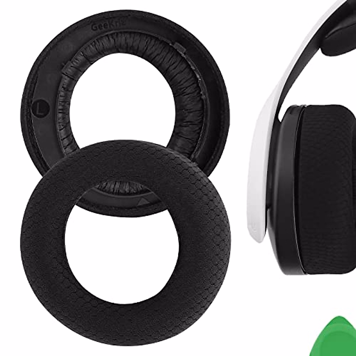 Geekria Comfort Mesh Fabric Replacement Ear Pads for Sony Playstation 5 Pulse 3D PS5 Wireless Headphones Ear Cushions, Headset Earpads, Ear Cups Repair Parts (Black)