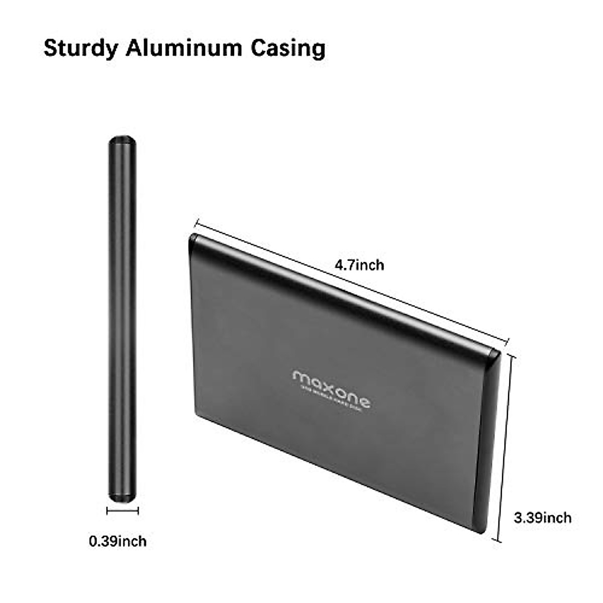 Maxone 2TB Ultra Slim Portable External Hard Drive HDD USB 3.0 Compatible with PC, Laptop - Charcoal Grey