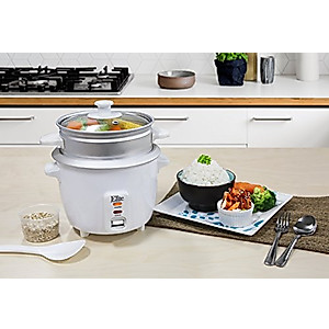 Maxi-Matic Elite Gourmet ERC-003ST Electric Rice Cooker & Steamer w/Automatic Keep Warm Makes Soups, Stews, Grains, Cereals, 6 Cooked (3 Cups Uncooked), 6 Cups Cups), White
