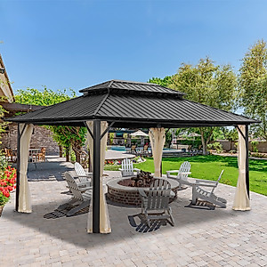 10X 12Ft Hardtop Gazebo Outdoor Gazebo Canopy Double Vented Roof Galvanized Steel Pergolas Aluminum Frame with Netting for Garden,Parties,Lawns and Patio