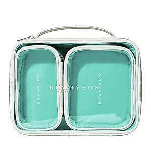Rownyeon Clear Makeup Case 3 Pcs Transparent Cosmetic Bag Set Travel Makeup Train Case Portable Cosmetic Organizer with Handle White