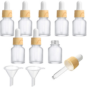 8 Pieces Frosted Glass Dropper Bottles Essential Oil Bottles with Eye Dropper and Bamboo Lids Perfume Sample Bottles Essence Liquid Cosmetic Containers and 2 Pieces Funnel (5 ml/ 0.2 oz)