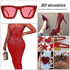 MEIBITE 6796PCS Red Hotfix Rhinestones Crystal Stones Glass for Fabric Clothes Shirts Sparkly Flat Back Round with Tweezers and Picking Pen (SS6~SS30 Set)