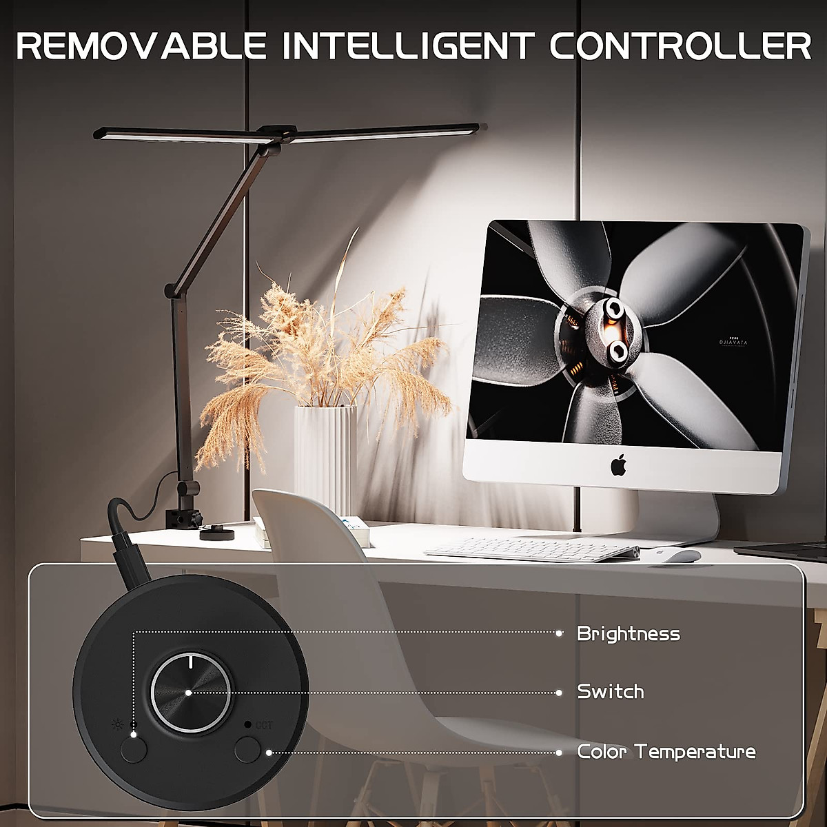 Torchlet Desk Lamps for Home Office, 24W Architect Desk Lamp with Clamp, 31.5" Wide Adjustable LED Desk Light, Stepless Dimming Modern Desk Lamp, Double Head Office Lamp for Workbench Drafting, Task