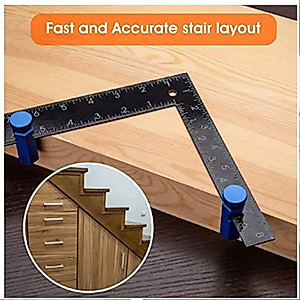 Stair Gauge Knob, Aluminium Alloy Square Gauge Stair Stringer Layout Tool for Speed Square Circular Saw Rip Guid Framing Jig (Blue)