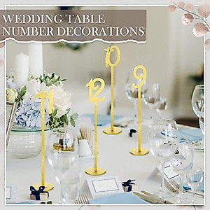 20 Pcs Table Numbers Wedding Table Numbers Wood Table Numbers for Wedding Reception Stands Seat Numbers with Holder Base Table Numbers for Wedding Party Event Catering, 1-20 (Gold)