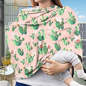 AFPANQZ Trendy Cactus Nursing Cover Breastfeeding Scarf Baby Car Seat Covers Infant Stroller Cover Carseat Canopy for Girls and Boys Lightweight Breathable for Outdoor Walking Traveling Pink Green
