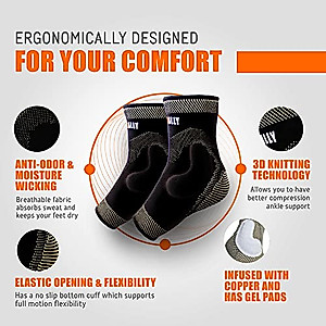 NeoAlly Copper Ankle Compression Sleeve with Gel Pads Ankle Support Brace for Plantar Fasciitis, Sprained Ankle, Achilles Tendon, Pain Relief, Small, 1 Pair