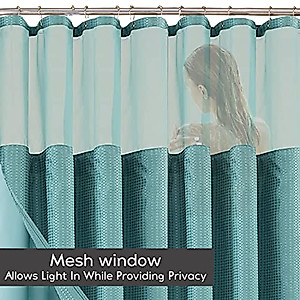 Waffle Weave Shower Curtain with Fabric Snap in Liner Set with Mesh See Through Top Hotel Quality White Shower Curtain Bathroom Curtain Shower Curtain Set 70 X 72 Inch Long Shower Curtain in Aqua