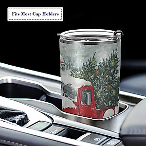 Yasala Christmas Tumbler Snow Truck Forest Pine Insulated Coffee Cup Beverage Container Office Travel Mug with Straw and Lid 20oz Holiday Back to School Gift