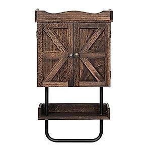 Sardoxx Bathroom Hanging Wall Cabinet, Rustic Wall Mounted Medicine Cabinet Large Capacity with 2 Barn Door, Towel Bar, Saving Space for Bathroom, Kitchen, Living Room, 29"x 16", Burning Wood Color