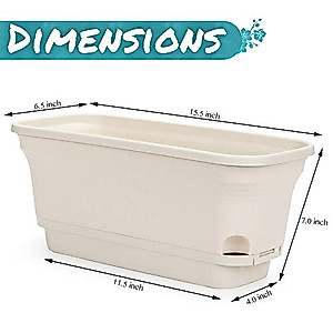Amazing Creation Self Watering Planters Rectangular Planter Box, Windowsill Garden Bed, Planters for Outdoor Plants, Planters for Indoor Plants, Flowers, Herbs, Succulents, Beige, (2 Pack)