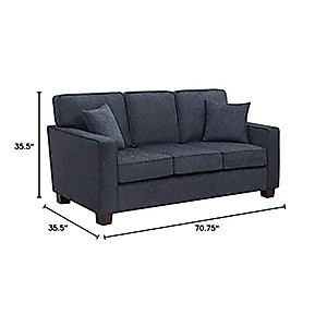OSP Home Furnishings Russell 3 Seater Sofa with 2 Pillows and Coffee Finished Legs, Navy