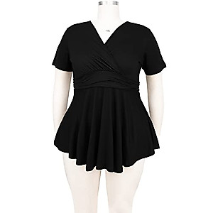 ALLEGRACE Plus Size Tunics Women Short Sleeve Summer Floral Tunic Tops for Leggings Black 3X