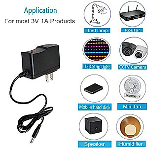3V 1Amp Power Adapter Supply 100-240 AC to DC 3Volt 1000mA 5.5mmx 2.5mm Plug 3V 1A AC/DC Power Supply Transformer