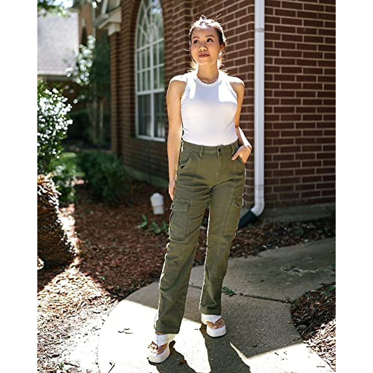 GRAPENT Women Pants Trendy Pants Womens Summer Clothes True Classic Chino Pants Women Trousers Camo Cargo Pants Color Army Green Size 6