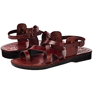 Holy Land Market Unisex Adults/Children Genuine Leather Biblical Sandals/Flip Flops/Slides/Slippers (Jesus - Yashua) Style I Brown