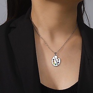 TEAMER Trendy Enamel Artist Paint Palette and Brush with Thin Pendant Necklace Jewelry for Women