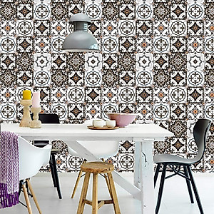 HOYOYO Brown Beige Kaleidoscope Shape Self-Adhesive Liner Paper,Square Kaleidoscope Shape Removable Peel and Stick Dresser Cabinets Furniture Table Desk Home Decor 17.8 x 118 inch