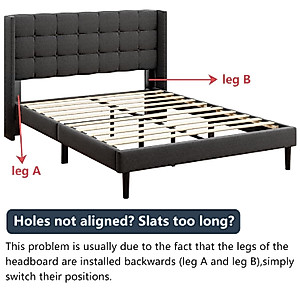 Sismplly Queen Size Bed Frame with Button Tufted Wingback Headboard, Modern Upholstered Platform Bed, Strong Wooden Slats, No Box Spring Needed, Noise-Free, Easy Assembly, Dark Grey