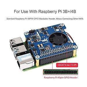 waveshare Power Over Ethernet (PoE) HAT for Raspberry Pi 4B/3B+, 802.3af/at PoE Network Standard, 5V USB-A&12V Header Outputs, PoE HAT Onboard Cooling Fan and MP8676 Buck Chip, Isolated