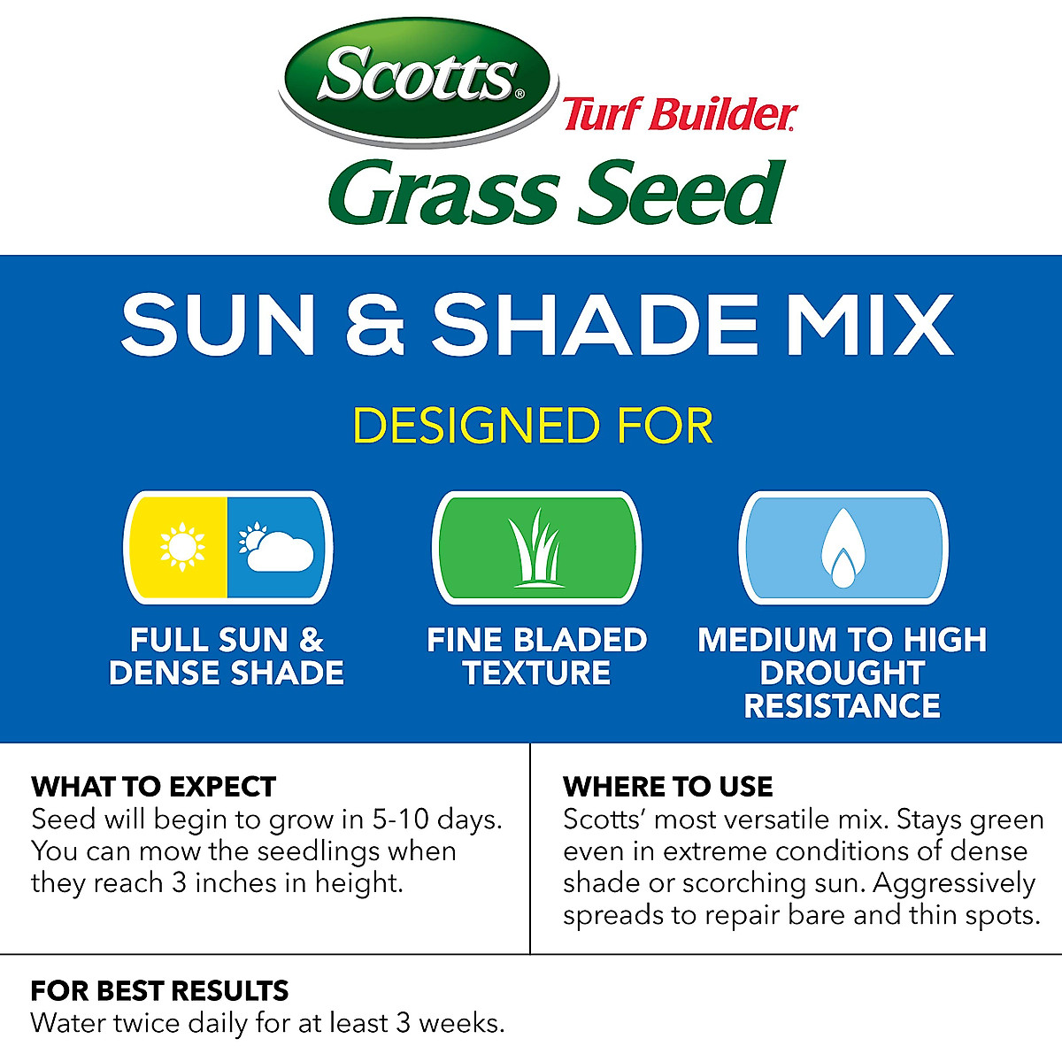 Scotts Turf Builder Sun and Shade Mix for Extreme Conditions including Full Sun and Dense Shade, 7 lbs.