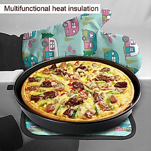 Happy Camper Flamingos Oven Mitts and Pot Holders Set Kitchen Gift Set for Kitchen Cooking Baking BBQ
