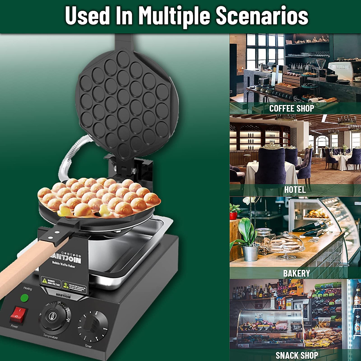 WantJoin Wil Bubble Waffle Maker, Hong Kong Egg Waffle Maker Machine With Non-stick Coating, Stainless Steel Pancake Maker 180° rotate, 1500W 110V Electric Cone Maker, 50-250℃/122-482℉ Adjustable