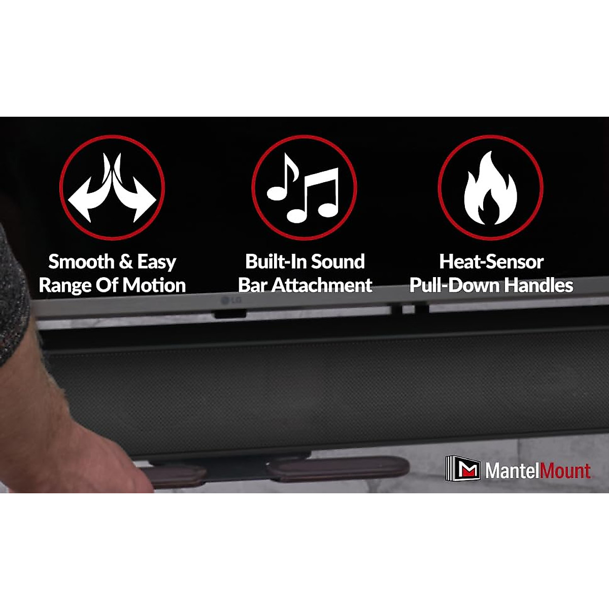 MantelMount MM700 Premier Fireplace TV Mount Pull Down Bracket for 50"-90" & 25-115 lb Televisions Above Mantel