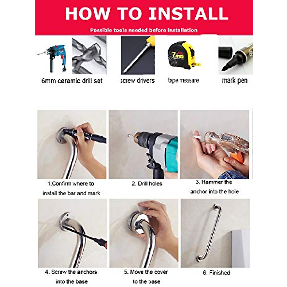 16 Inch Stainless Steel Shower Grab Bar,ZUEXT Oil Rubbed Black Shower Handle,Bathroom Balance Bar,Safety Hand Rail Support Bar for Handicap Elderly Injury,Senior Assist Bar,Wall Concealed Mount Handle