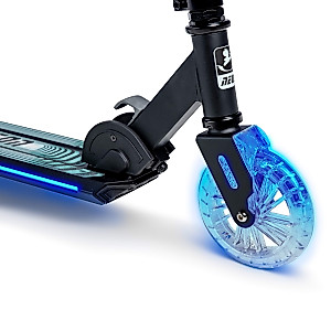 Yvolution Neon Flash Foldable Kids Scooter with Light up Wheels, Easy Folding Scooter with 2 Light up Wheels and and Rear Brake, Adjustable Height LED Scooer, Dynamic Lights Kick Scooter for Kids 5+