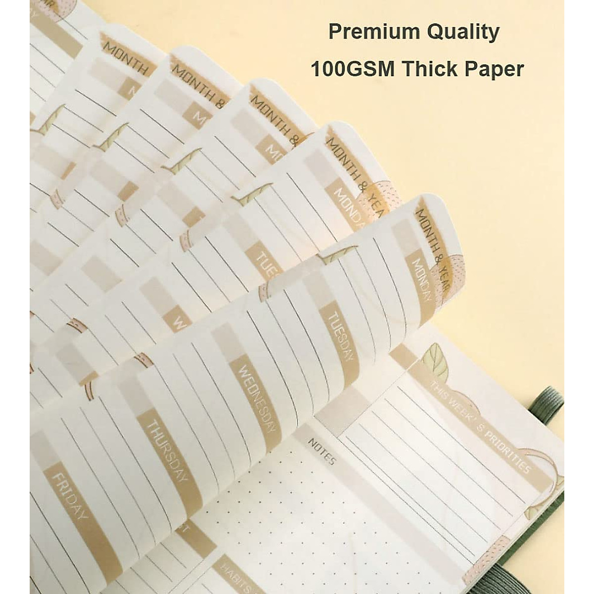 2024 Planner,12 Months Undated Monthly and Weekly Planners,Vegan PU Leather Hardcover A5 Agenda with Elastic Closure,Dotted Grid Pages,3 Bookmarks,Start Anytime - Green