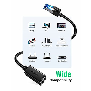 UGREEN Ethernet Extender Cable 6FT, Cat 8 Extension Network Cable 40Gbps 2000MHz RJ45 Network Patch Cord Double Shielding Male to Female Connector Compatible for Router PC Laptop Modem 6FT