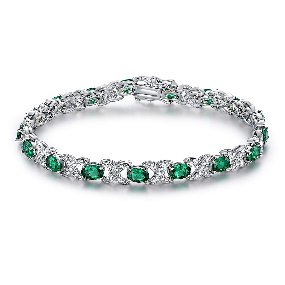 Barzel White Gold Plated Created-Emerald Tennis Bracelet (Rhodium-Plated-Brass, Created Emerald)