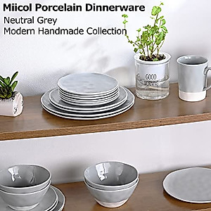 Miicol Porcelain Dessert Plate, 6.5 Inch Appetizer Plates Set of 6, Small Ceramic Serving Plates, Modern Handmade Look Collection Dinnerware, Neutral Grey