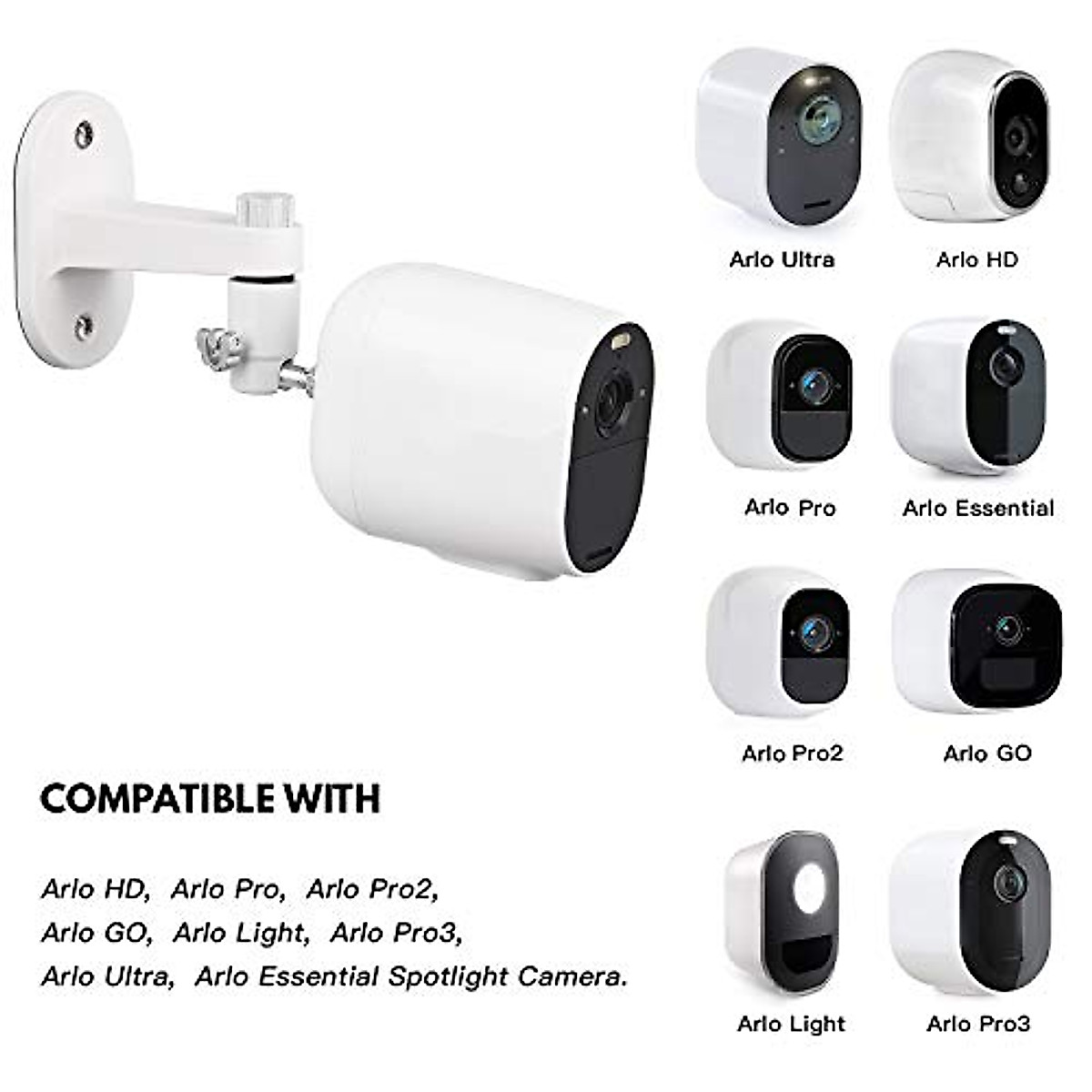 2Pack Security Wall Mount for Arlo Pro, Arlo Pro 2, Arlo Ultra, Arlo Pro 3, Arlo Go, Arlo Essential Spotlight Camera, Adjustable Indoor/Outdoor Mounting Bracket for Your Surveillance Camera (White)