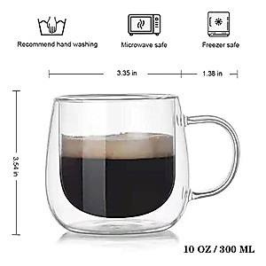 BNUNWISH Double Wall Glass Coffee Mugs 10oz Set of 4 Insulated Clear Tea Cups with Handle, Perfect for Espresso, Latte and Cappuccinos