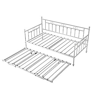 FULLJOJOR Twin Day Bed with Trundle Bed Twin, Metal Daybed with Trundle, Daybed with Pop Up Trundle Bed Frame, Steel Slat Support Sofa Bed for Kids Teens Adults, No Box Spring Needed