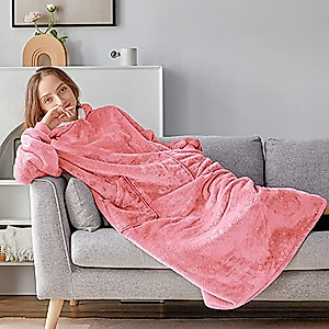 BEDELITE Wearable Blanket Hoodie, Oversized Cozy Warm Sherpa Hooded Blanket Adult, Long Sweatshirt Blanket for Women Men Teen
