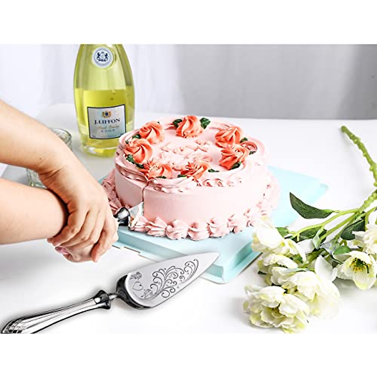 HISSF Cake Knife and Server Set,18/10 Stainless Steel Cake Pie Pastry Servers, Sweet Love Cake Serving Set Perfect For Wedding, Birthday,Home, Parties and Events