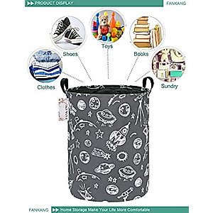 FANKANG Storage Basket, Nursery Hamper Canvas Laundry Basket Foldable with Waterproof PE Coating Large Storage Baskets for Kids Boys and Girls, Office, Bedroom, Clothes,Toys（Space Planet）