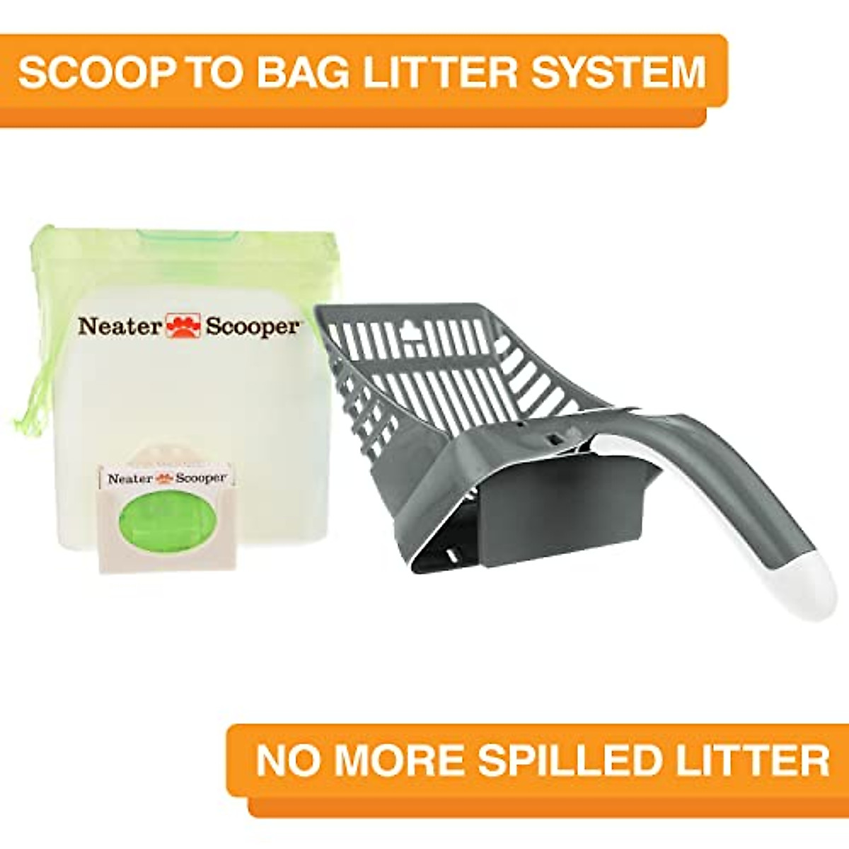 Neater Pet Brands - Neater Scooper Cat Litter Sifter - Bulk Pack Value Bundle Includes 195 Refill Bags - Mess Free Cat Litter Scoop to Bag Waste Bin System with Extra Waste Bags (Grey)