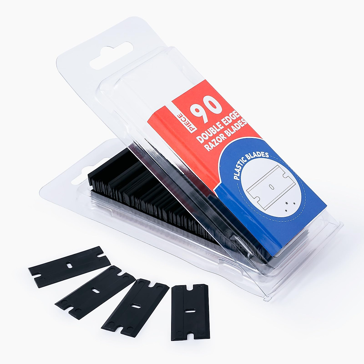 FOSHIO 180-Pieces Plastic Razor Blades, 1.5 Inch Universal Double Edge Razor Blades Plastic Scraper Blades for Removing Labels, Decals, Stickers, Gasket (Black)