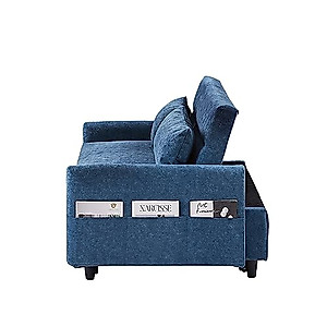 55.1" Pull Out Sofa Bed, 2 Seater Loveseats Sofa Couch with Adjustable Backrest, Storage Pockets, 2 Soft Pillows, Convertible Sleeper Sofa Bed for Living Room Bedroom Apartment Office (Blue 091)