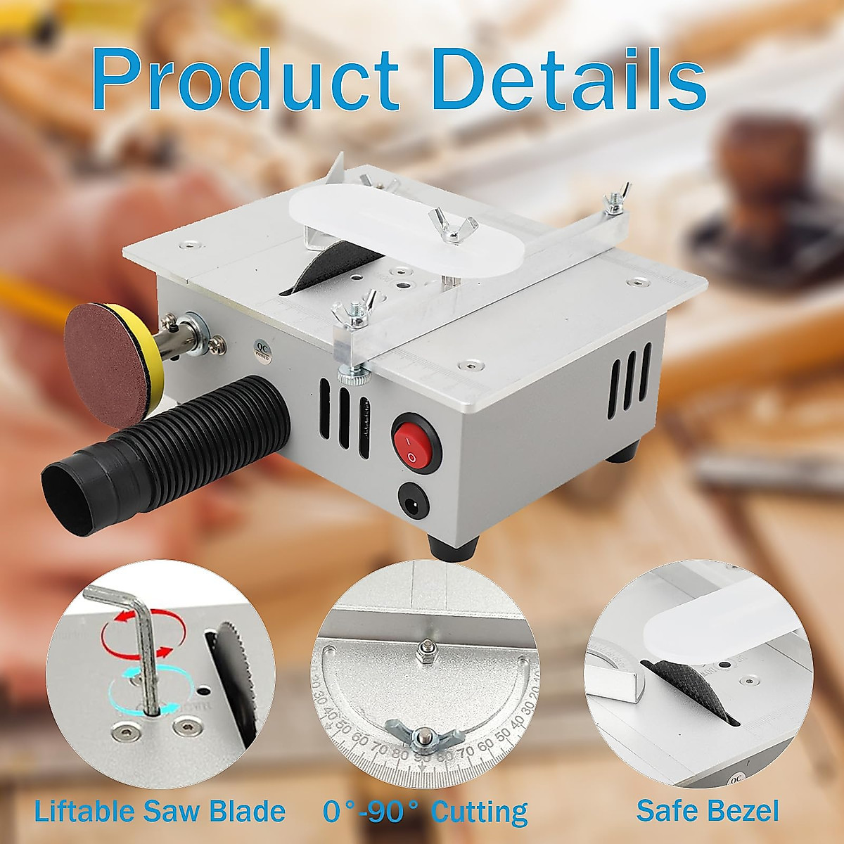Mini Table Saw, Small Precision Craft Table Saw 7-Speed Adjustable, 96W 5000RPM Desktop Electric Saw Cutter, 1/2" Adjustable Cut Depth, for DIY Woodworking Metal Plastic Acrylic Cutting