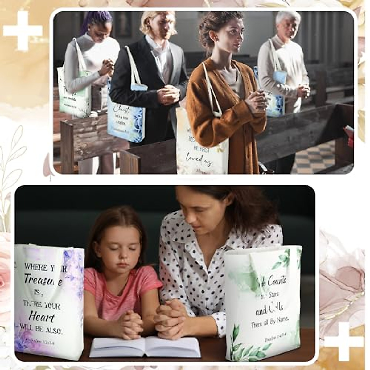 Sumind 12 Pcs Christian Bible Tote Bag for Women Religious Bible Verse Canvas Bag Christian Gift Bags Bulk Reusable Library Book Bag(Vivid Style)