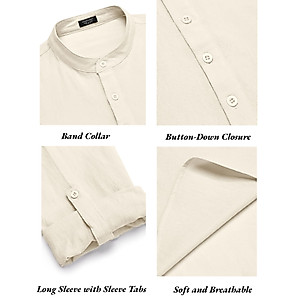 COOFANDY Men's 2 Pieces Cotton Linen Set Long Sleeve Henley Shirts Casual Beach Pants With Pockets Summer Yoga Outfits