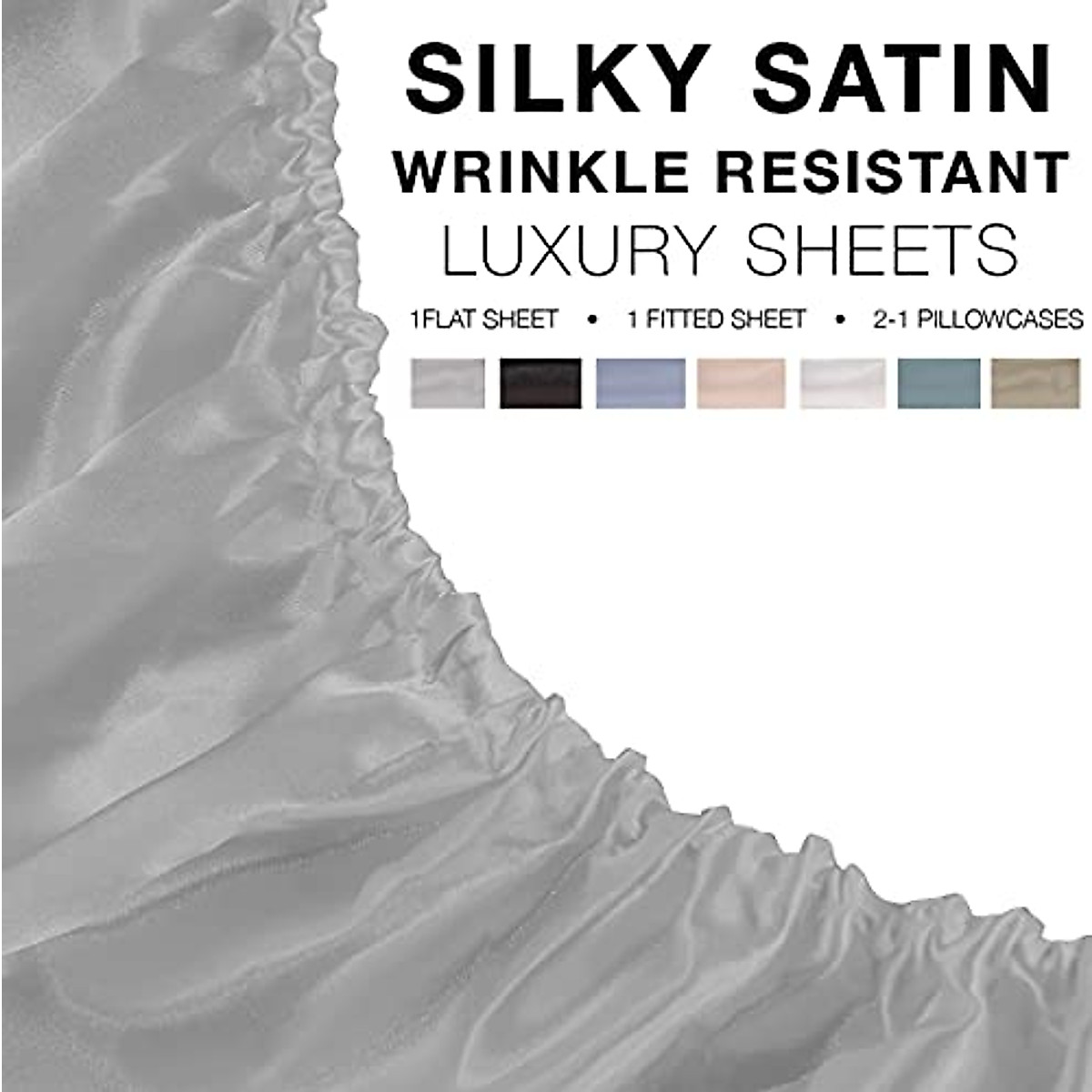 Satin Radiance Soft Satin Silk Sheets Solid Color Deep Pocket Twin Size Satin Bed Sheet Set Cooling And Soft Fitted Satin Bedding + Satin Pillowcase(s) Durable, Breathable, Silver, Grey, 3-piece