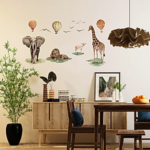 PLIGREAT Hot Air Balloons Giraffe Deer Elephant Lion Wall Stickers Removable Vinyl Peel and Stick Wall Decals for Nursery Bedroom Livinig Room Playroom Wall Decoration Home Indoor DIY Wall Art Decor